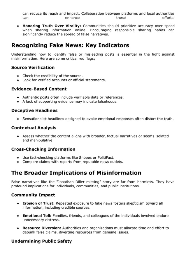 Jonathan Diller Missing: Impact of Fake News & Community | PDF