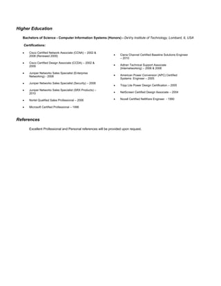 Jonathan Huber Resume (060810) | DOCX | Computer Networking | Computing