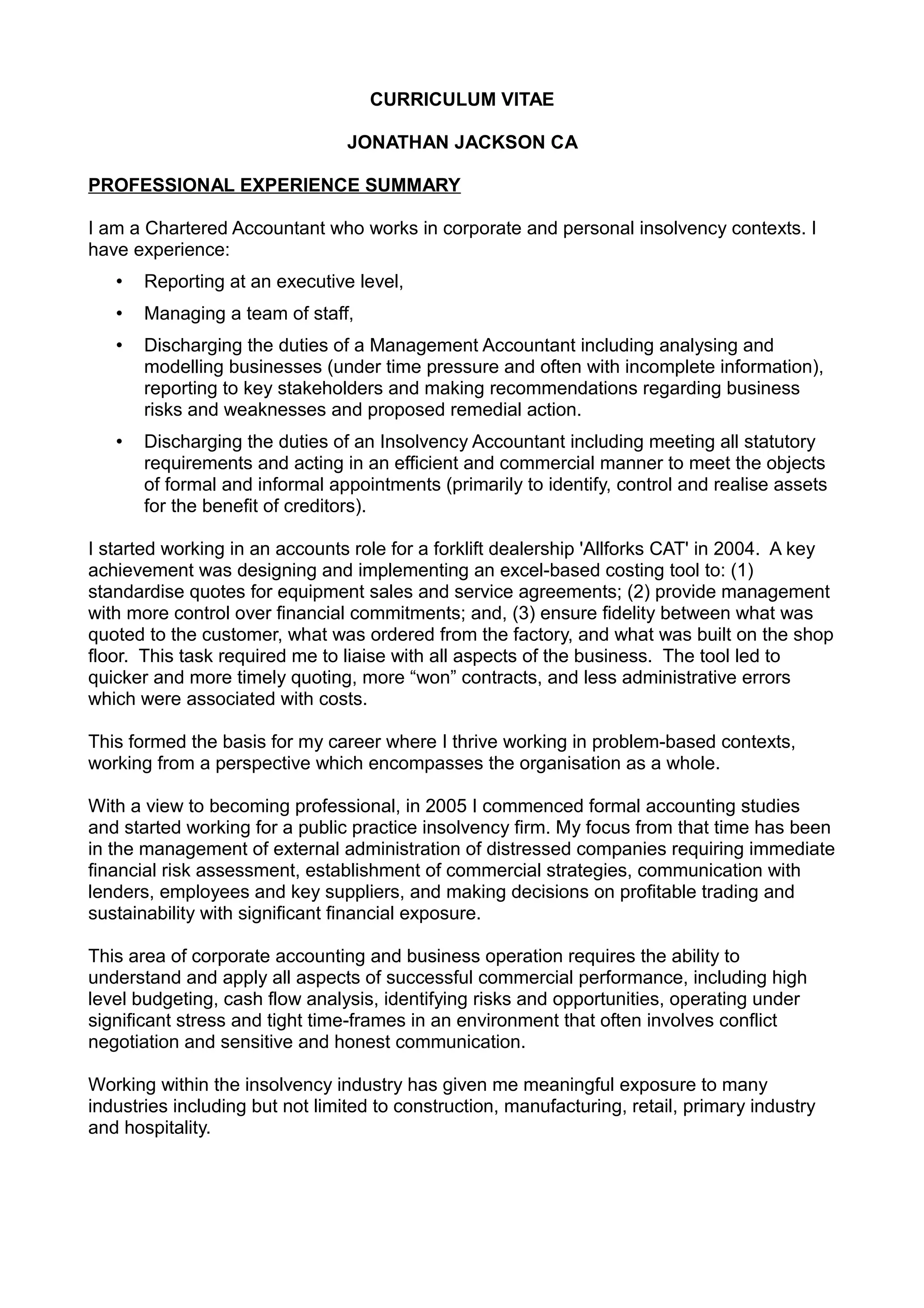 Jonathan Jackson CV | PDF