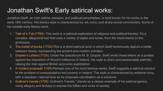 "Jonathan Swift" as a writer Satirist.. | PPT