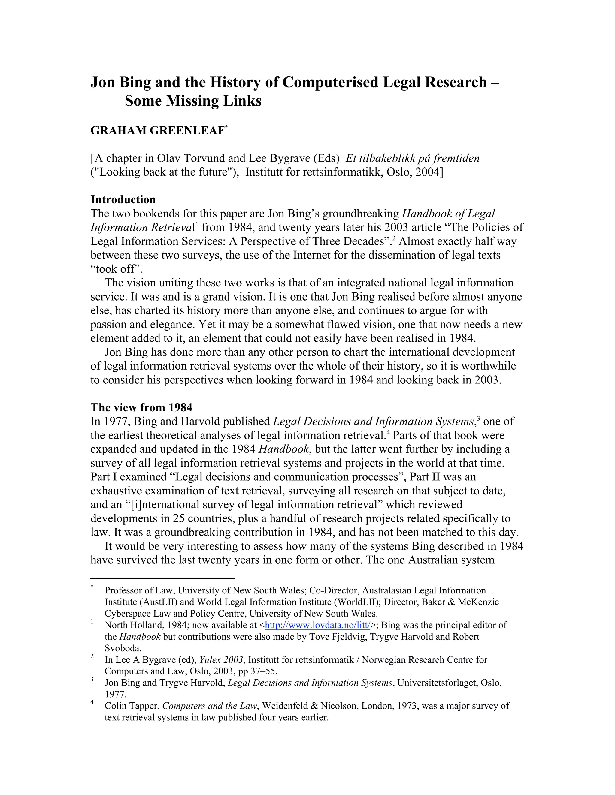 Jon Bing And The History Of Computerised Legal Research Some | PDF