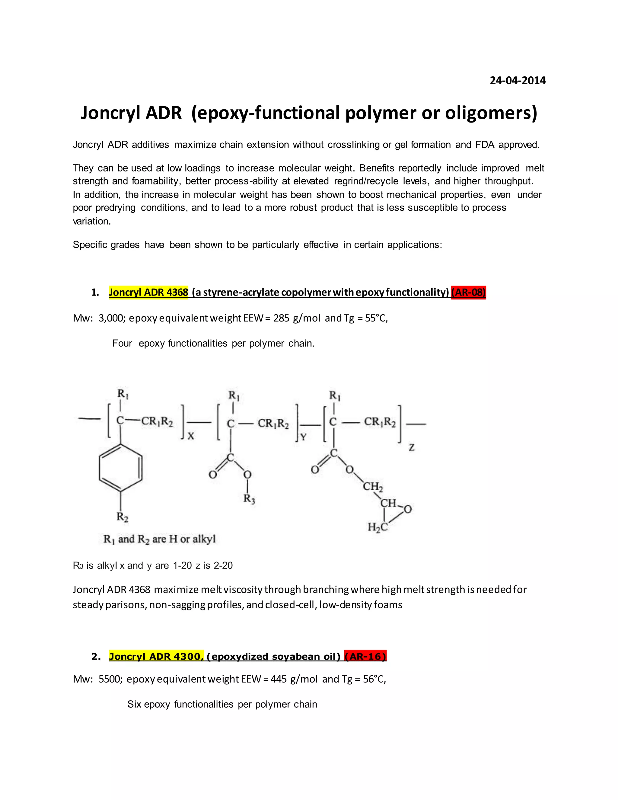 Joncryl additives in polyester synthesis | DOCX