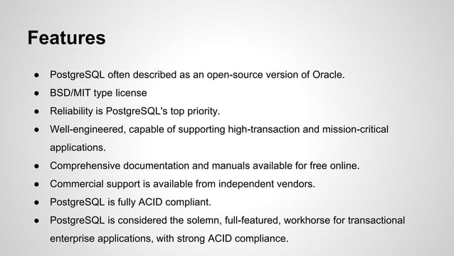 PostgreSQL - Object Relational Database | PPT