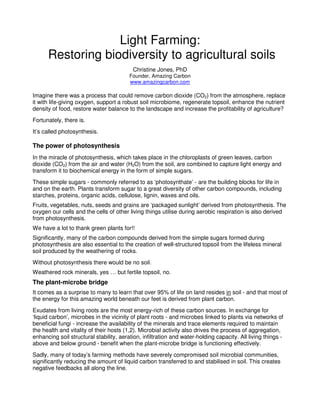 C. Jones, "Light Farming: Restoring biodiversity to agricultural soils ...
