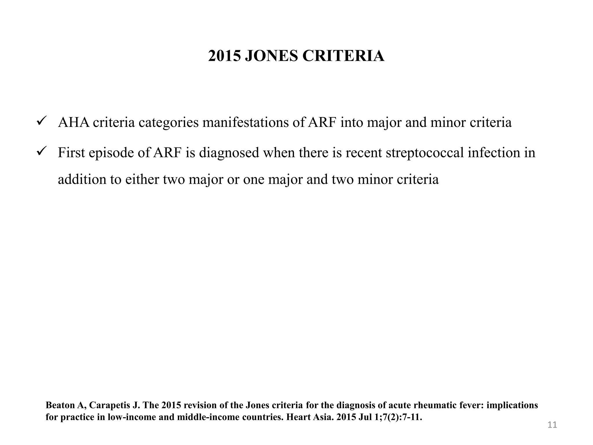 2015 Jones criteria for the diagnosis of rheumatic fever | PPTX