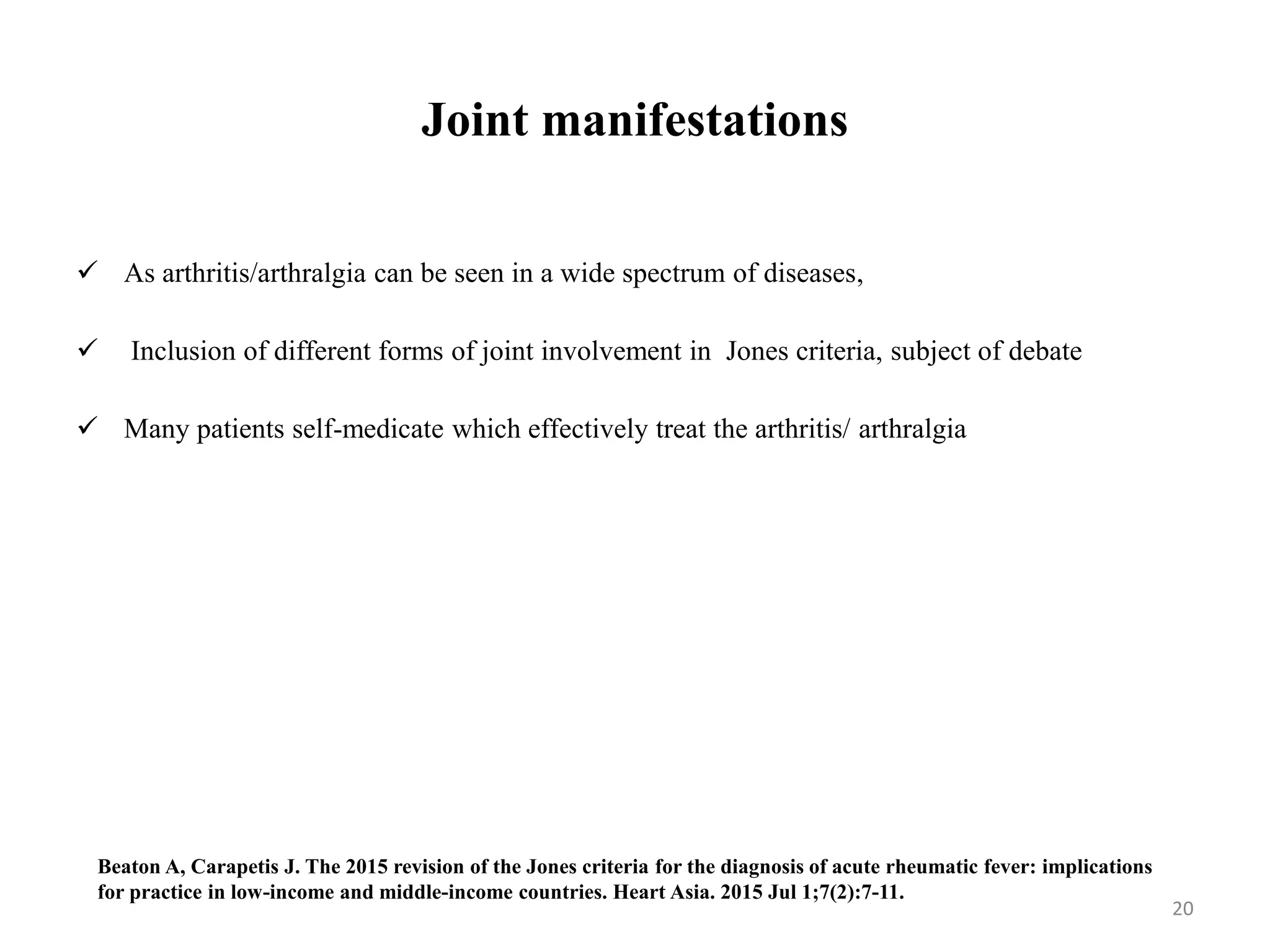 2015 Jones criteria for the diagnosis of rheumatic fever | PPTX