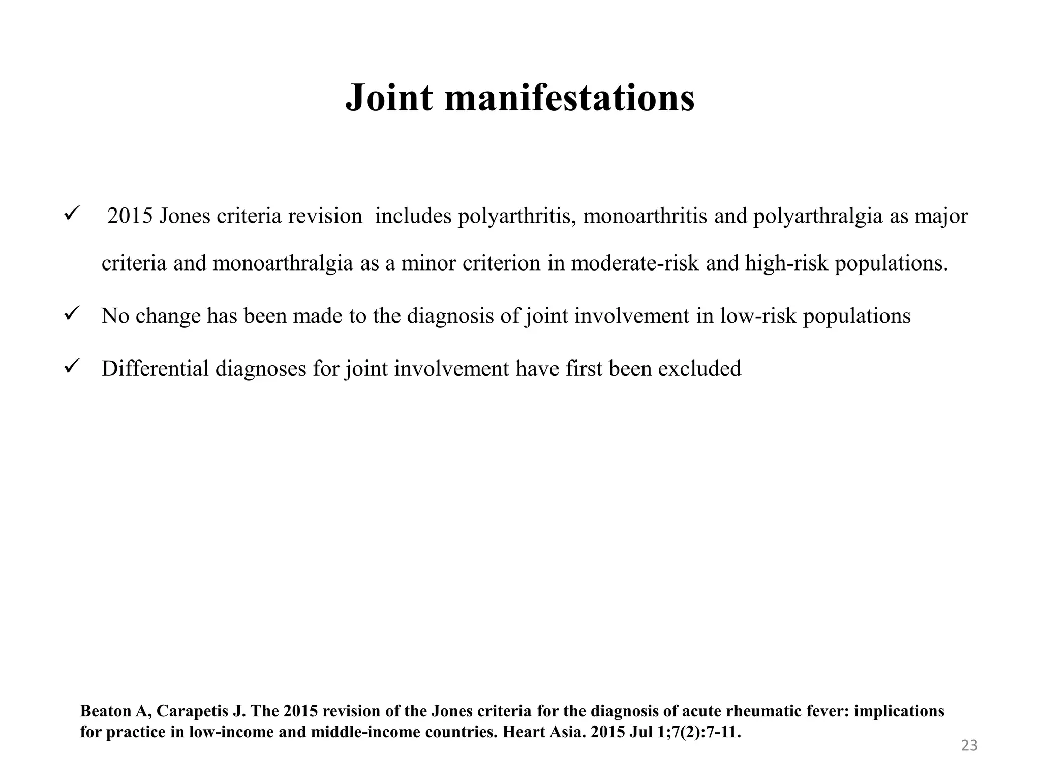 2015 Jones criteria for the diagnosis of rheumatic fever | PPTX