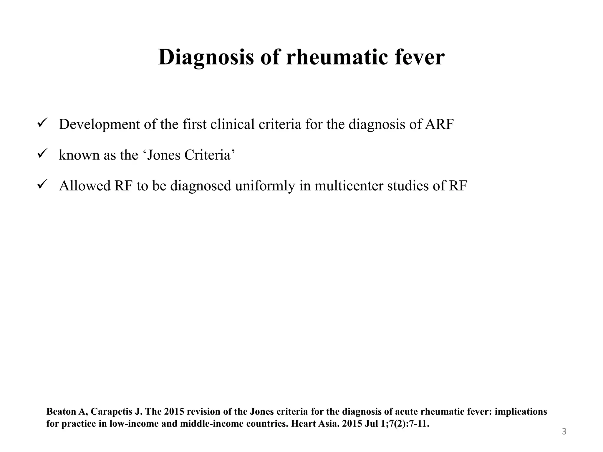 2015 Jones criteria for the diagnosis of rheumatic fever | PPTX