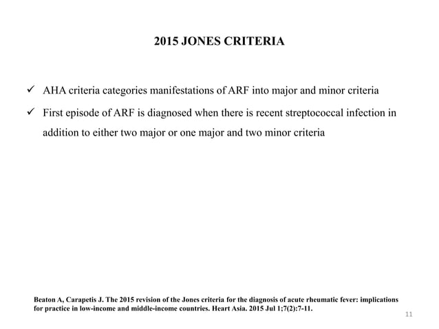 2015 Jones criteria for the diagnosis of rheumatic fever | PPTX | Heart ...