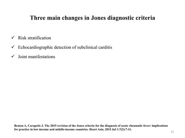2015 Jones criteria for the diagnosis of rheumatic fever | PPTX | Heart ...
