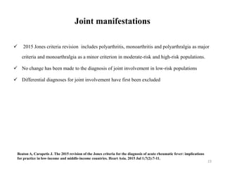 2015 Jones criteria for the diagnosis of rheumatic fever | PPTX