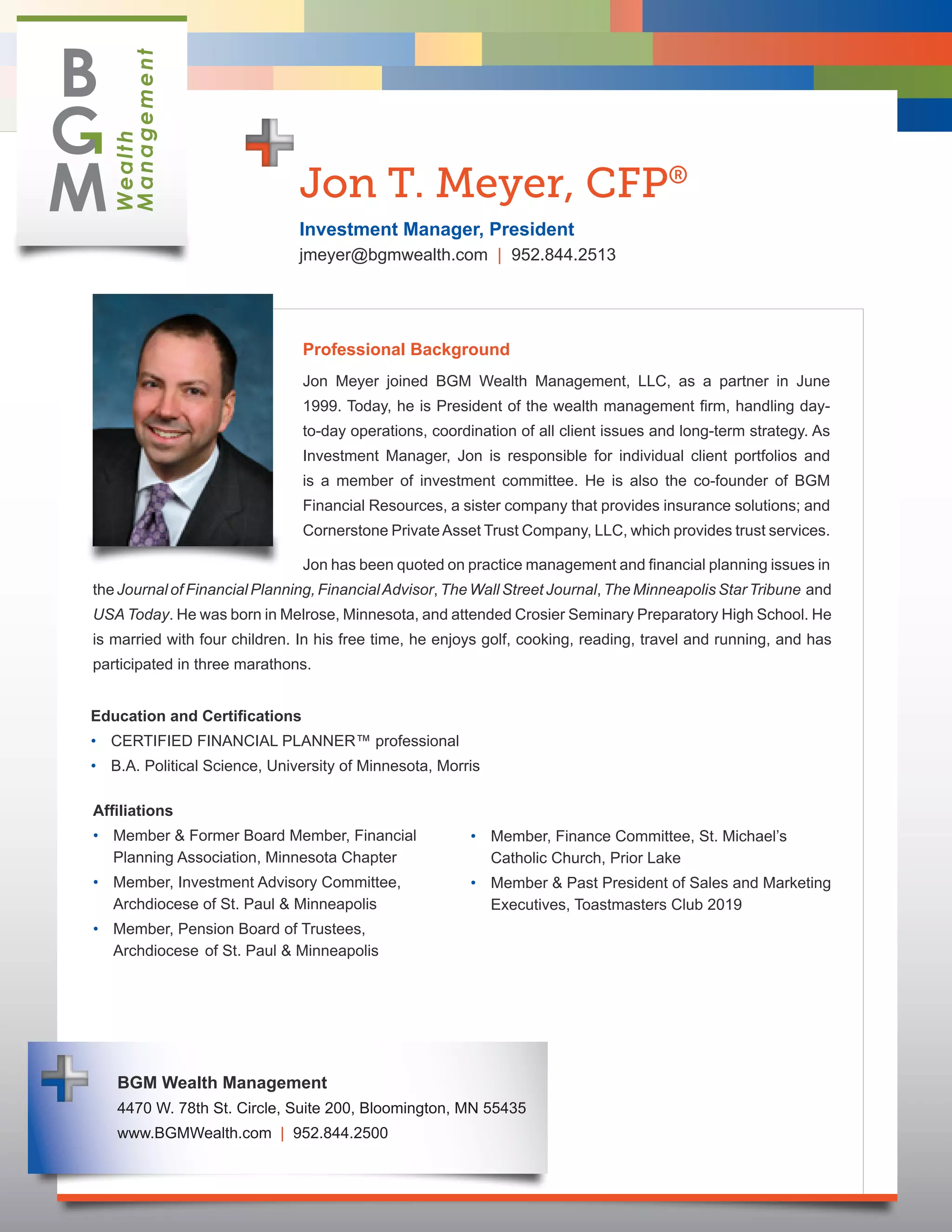Jon Meyer, President of BGM Wealth Management, LLC | PDF