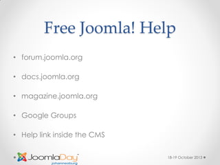 Joomla! 101 - Getting started & Finding help (level: Beginner) | PPT