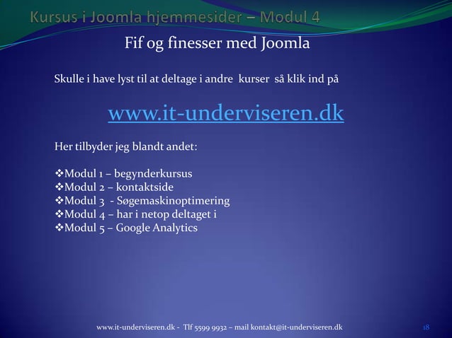 Joomla undervisning modul 4 - FIF og FINESSER | PPT