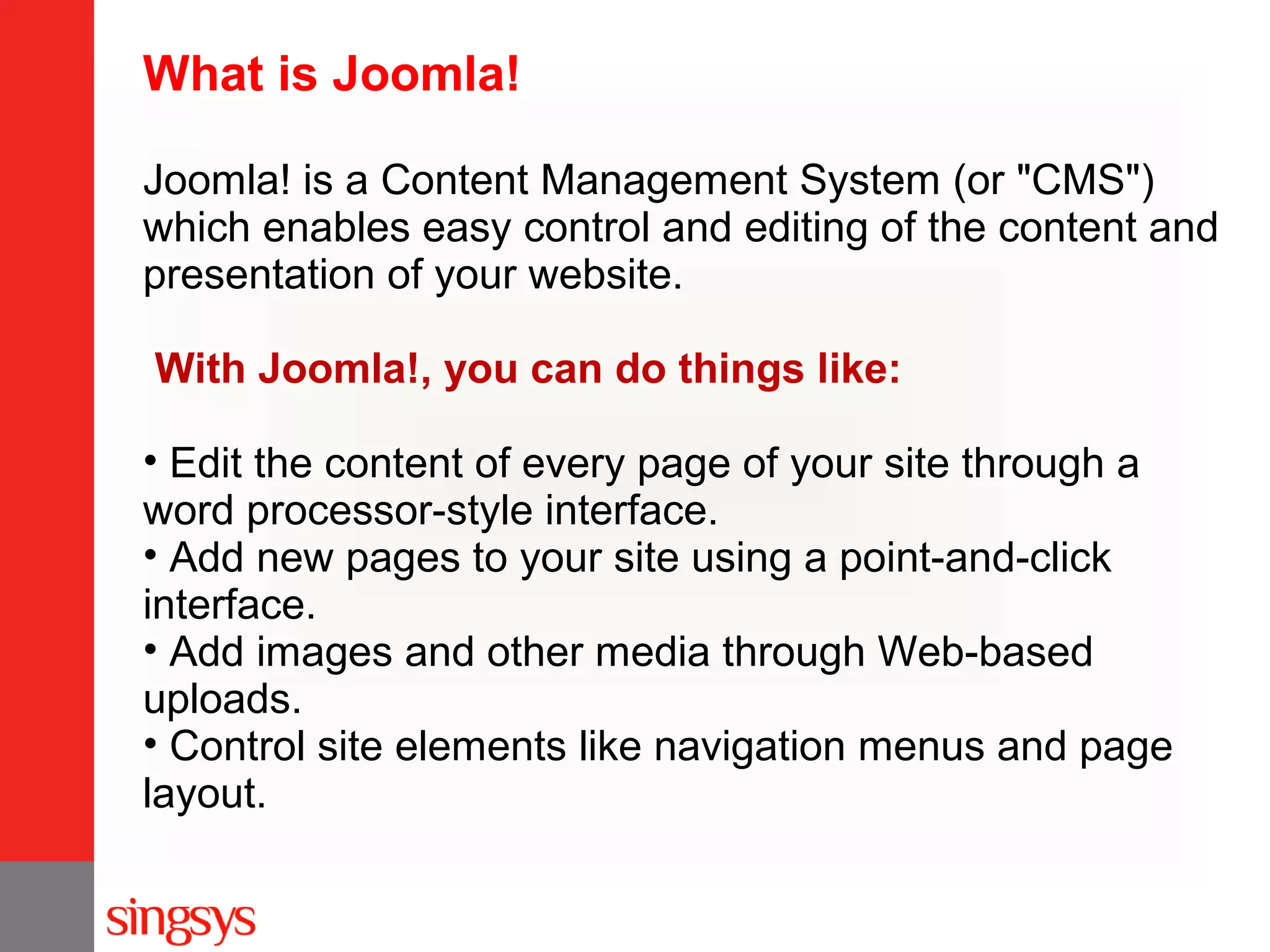 Joomla Introduction And Installation Tutorial Ppt