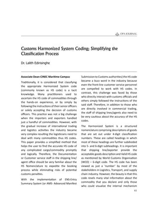 J OPA 2017 Customs Harmonized System Coding; Simplifying the ...