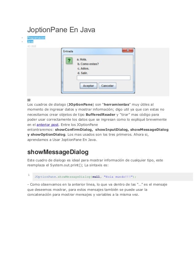 Joption Pane En Java