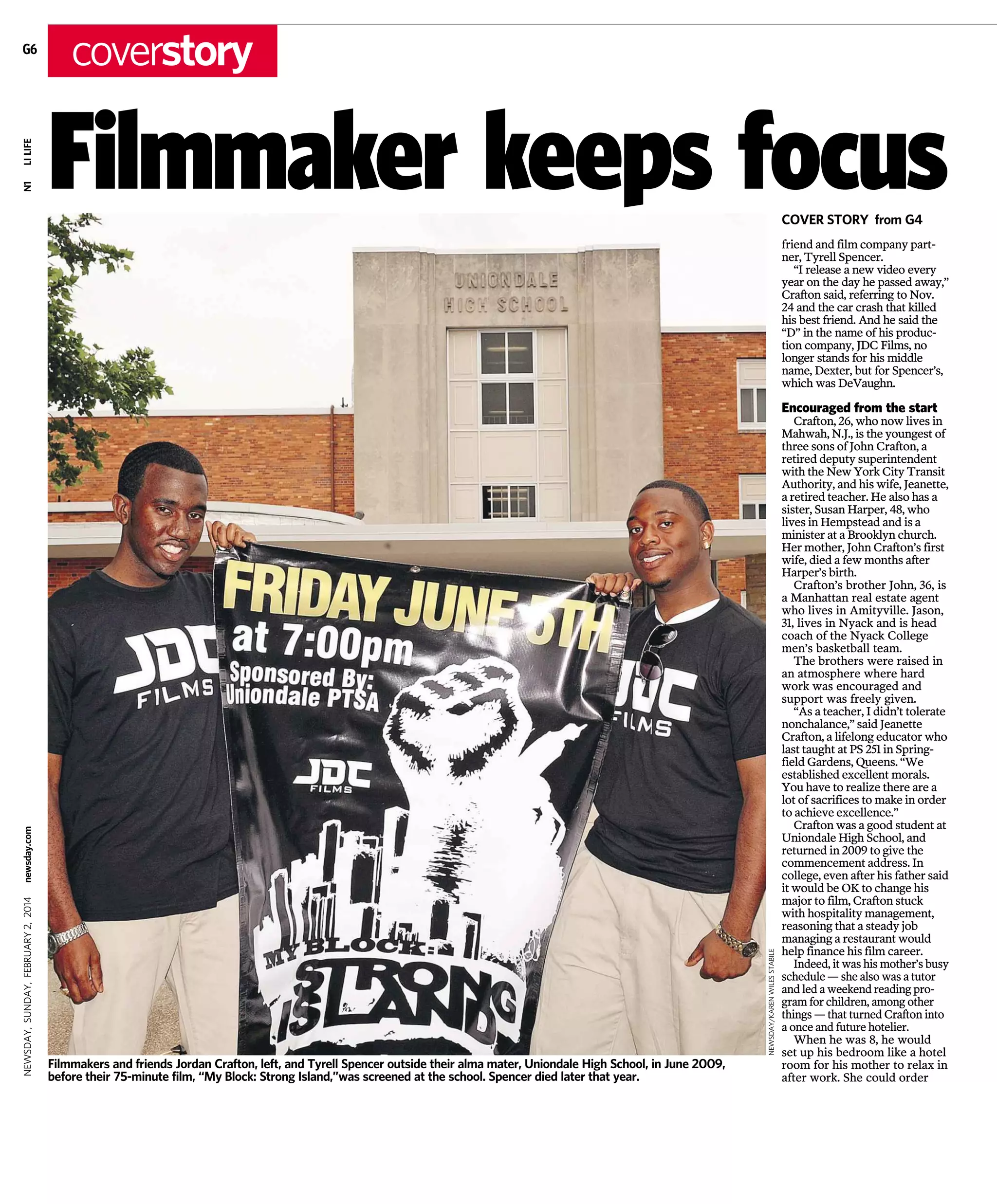 Fillmaker Jordan crafton profile in Newsday 2/2/2014 | PDF