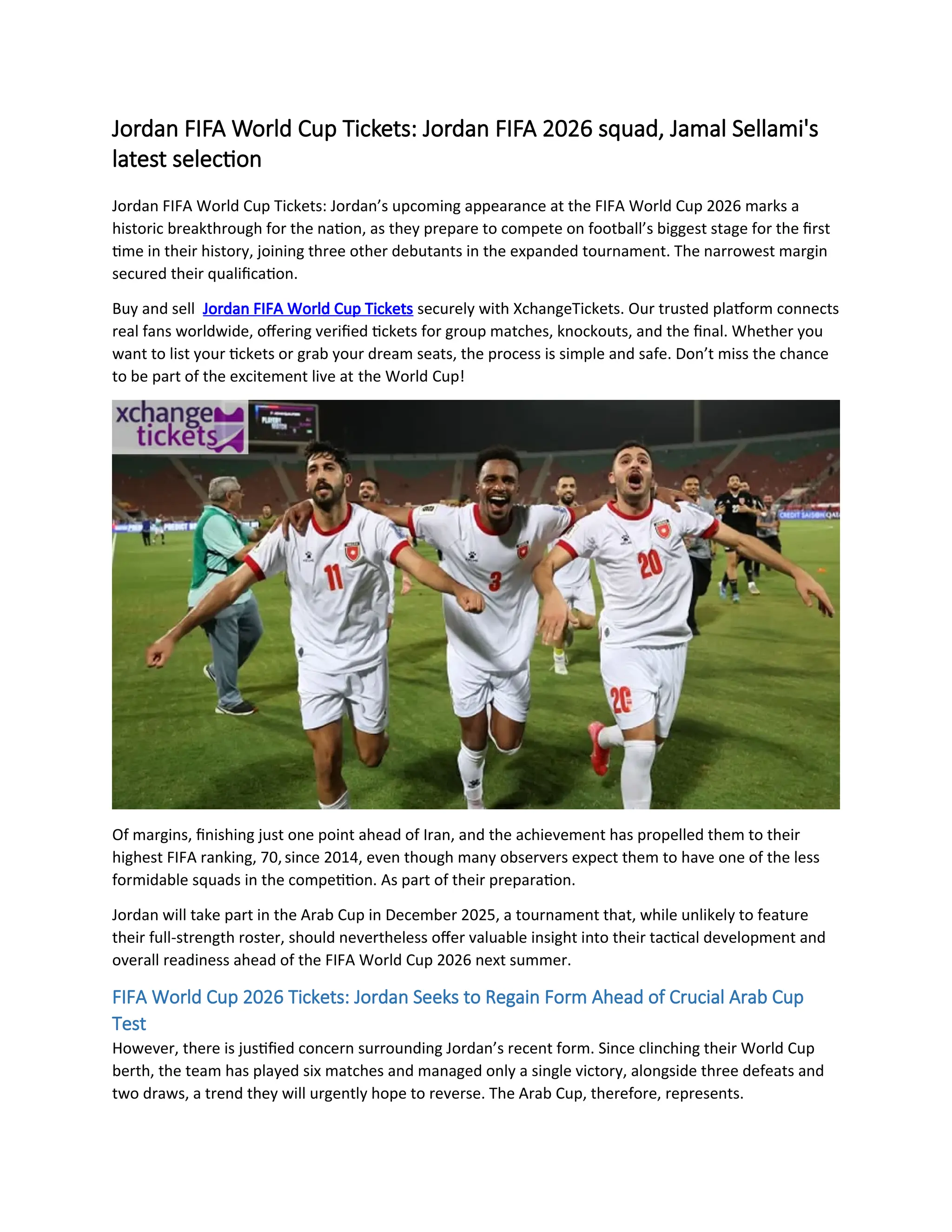 Jordan FIFA World Cup Tickets Jordan FIFA 2026 squad, Jamal Sellami's ...
