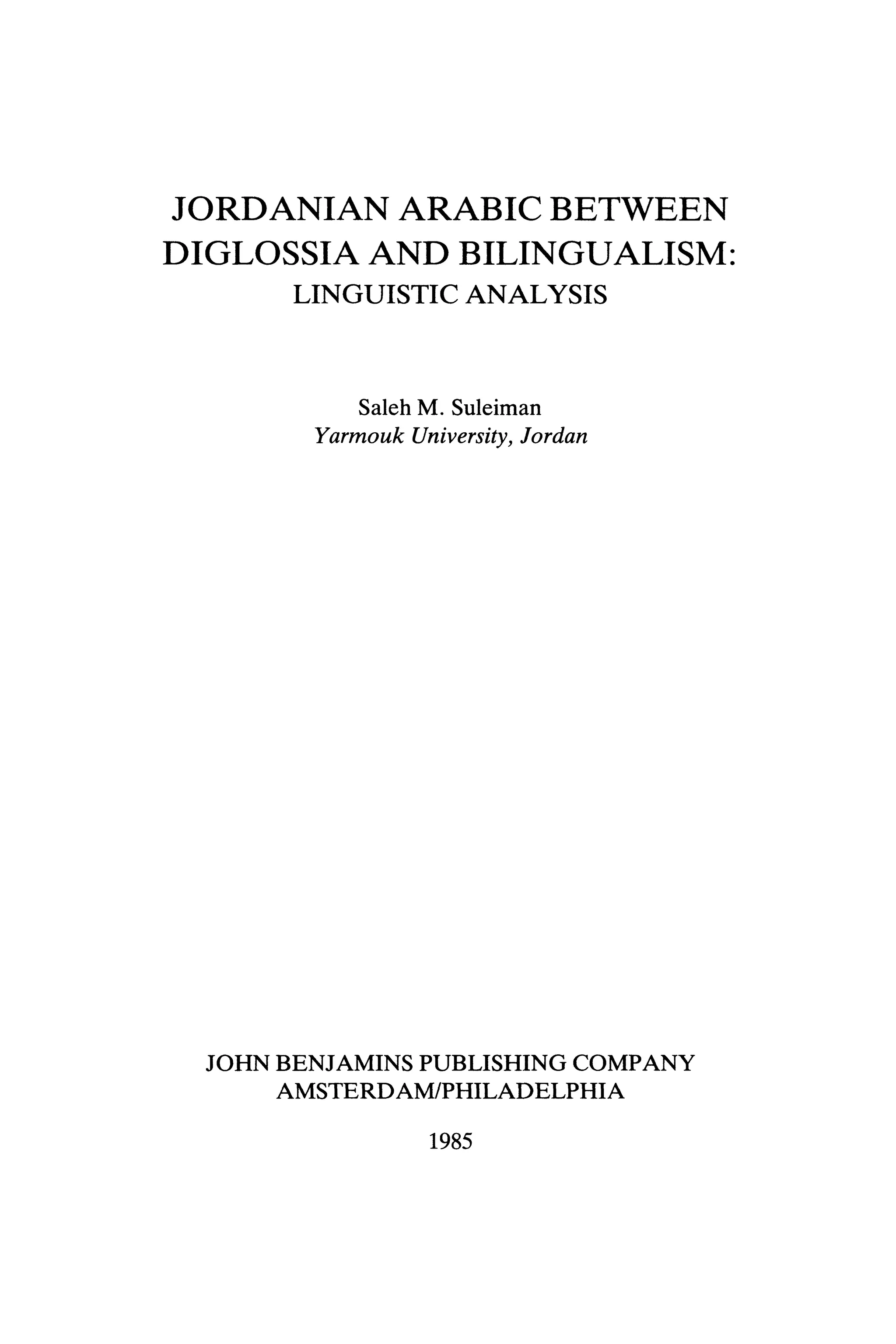 Jordanian arabic between diglossia and bilingualism | PDF