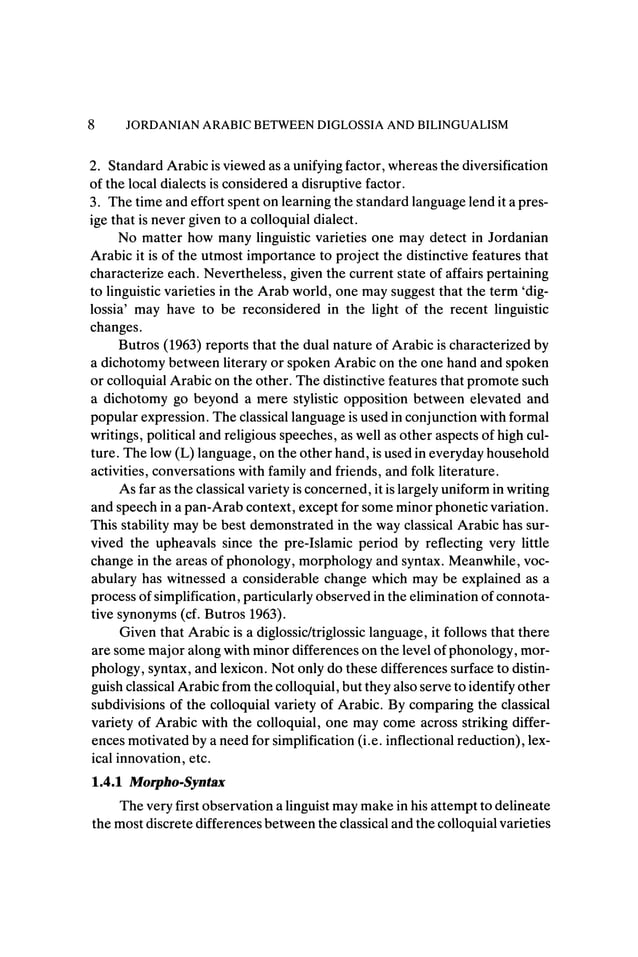 Jordanian arabic between diglossia and bilingualism | PDF