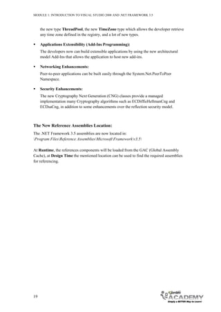 Module 1: Introduction to .NET Framework 3.5 (Material) | PDF