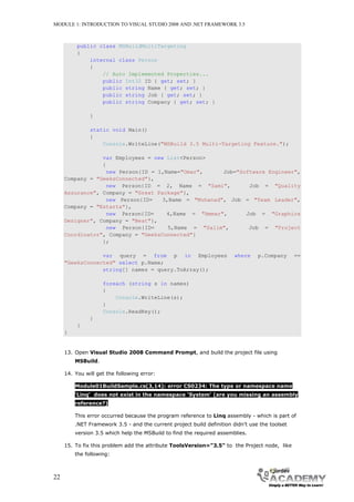 Module 1: Introduction to .NET Framework 3.5 (Material) | PDF