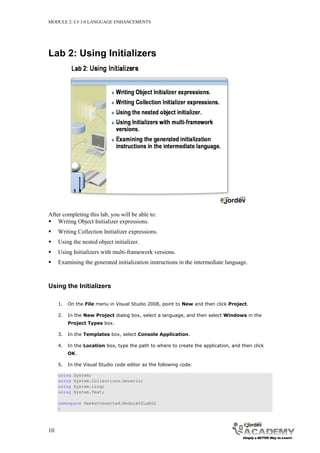 Module 2: C# 3.0 Language Enhancements (Material) | PDF