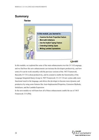Module 2: C# 3.0 Language Enhancements (Material) | PDF