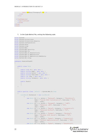 Module 4: Introduction to ASP.NET 3.5 (Material) | PDF