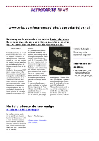 Jornal pastor germano domingos zucchi, um dos últimos grandes pioneiros ...