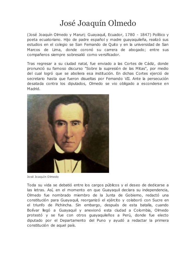 Biografía de José Joaquín de Olmedo