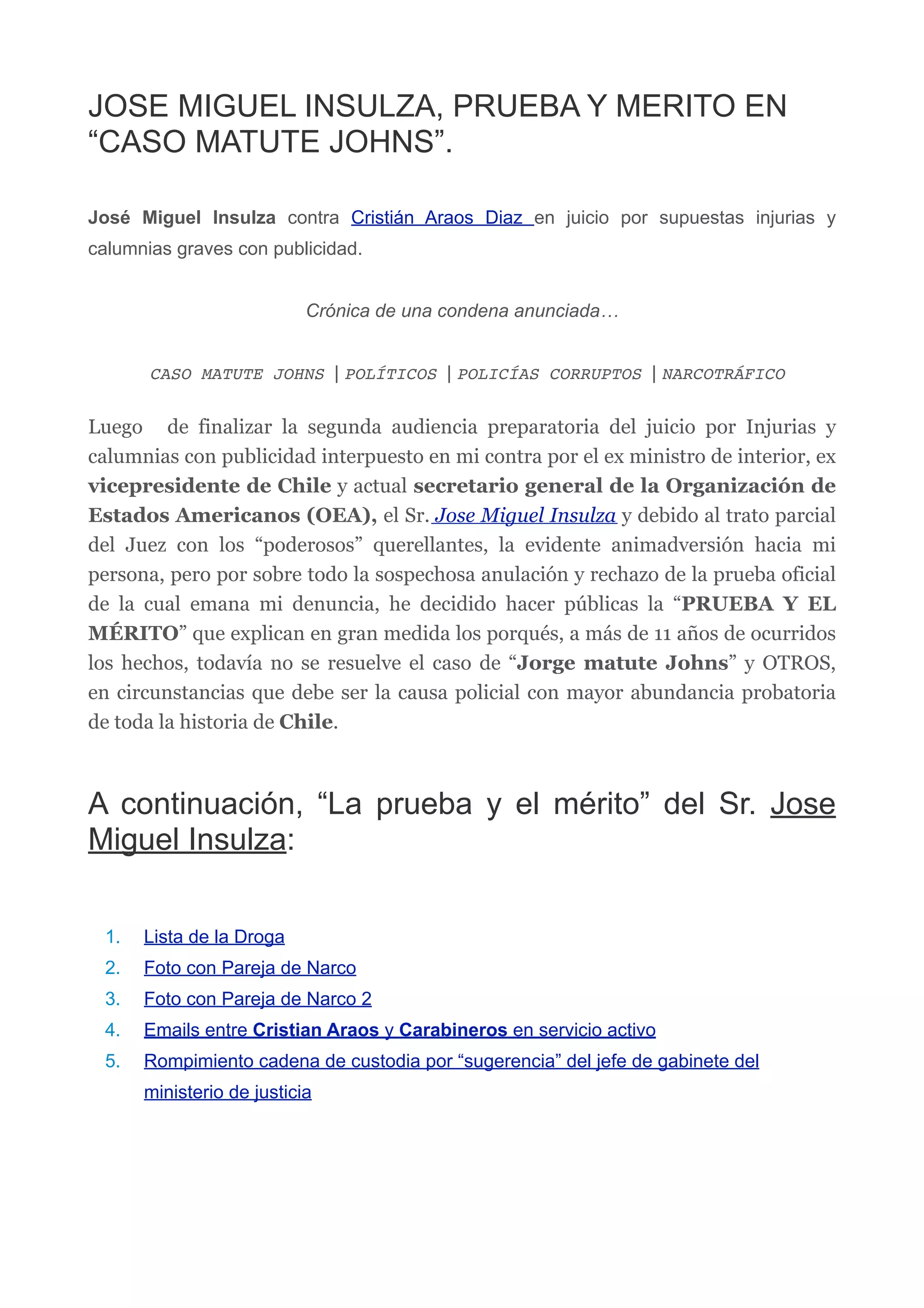JOSE MIGUEL INSULZA EN CASO MATUTE JOHNS | PDF