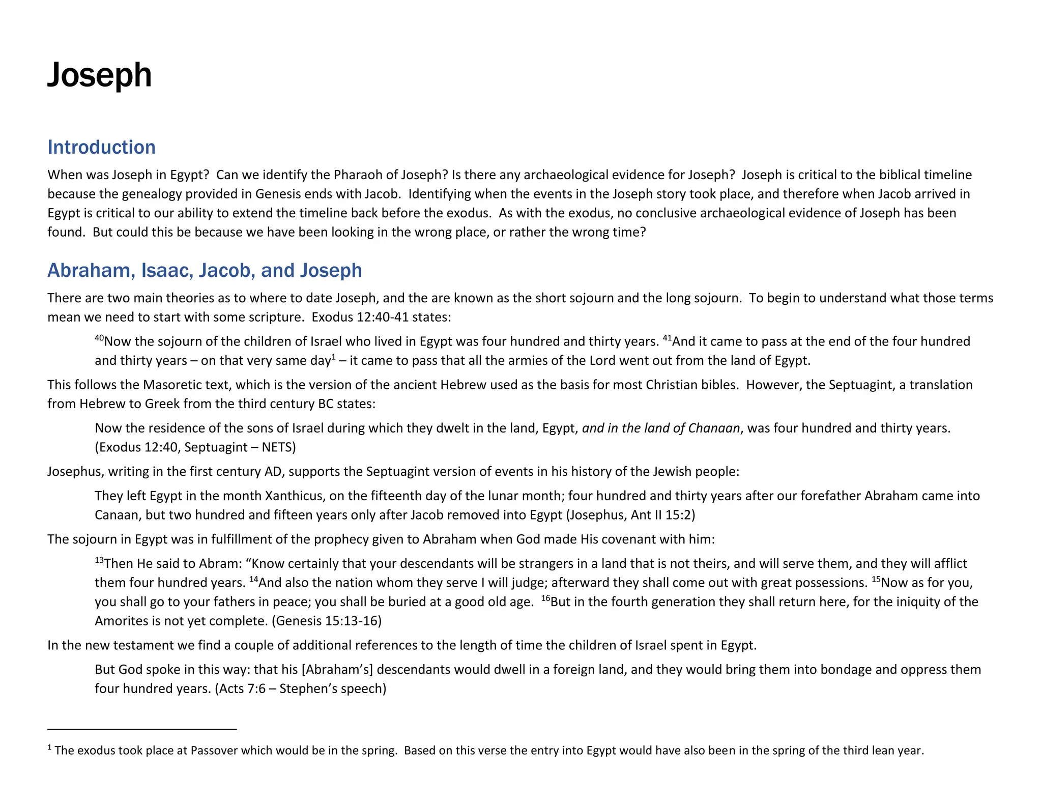 Joseph the Son of Israel in Egypt Biblical Text | PDF