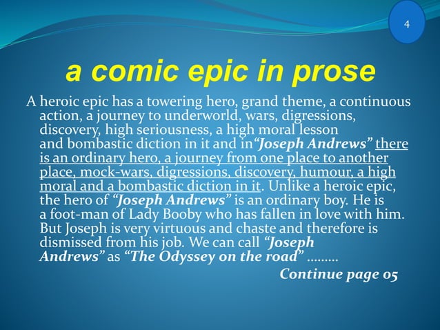 Joseph andrew a comic epic in prose | PPTX
