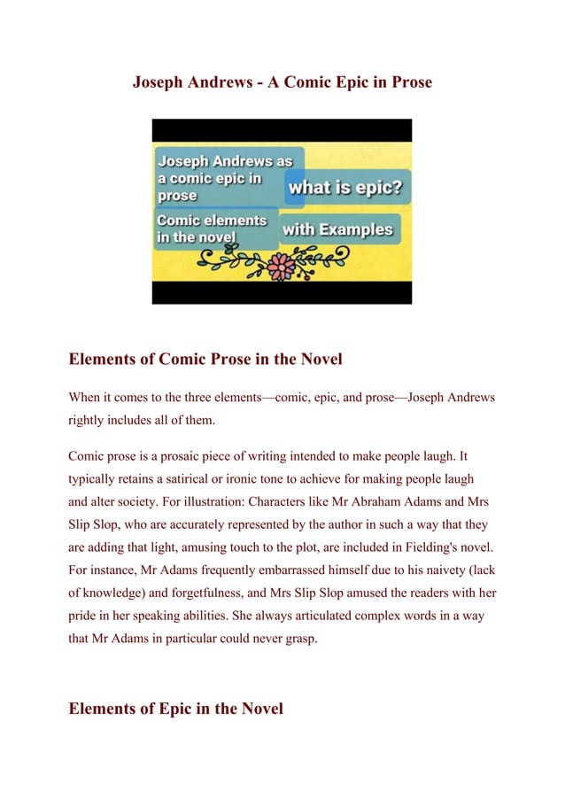 Joseph Andrews- A comic epic in prose | PDF