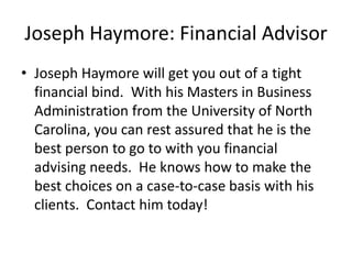 Joseph Haymore Financial Advisor | PPT