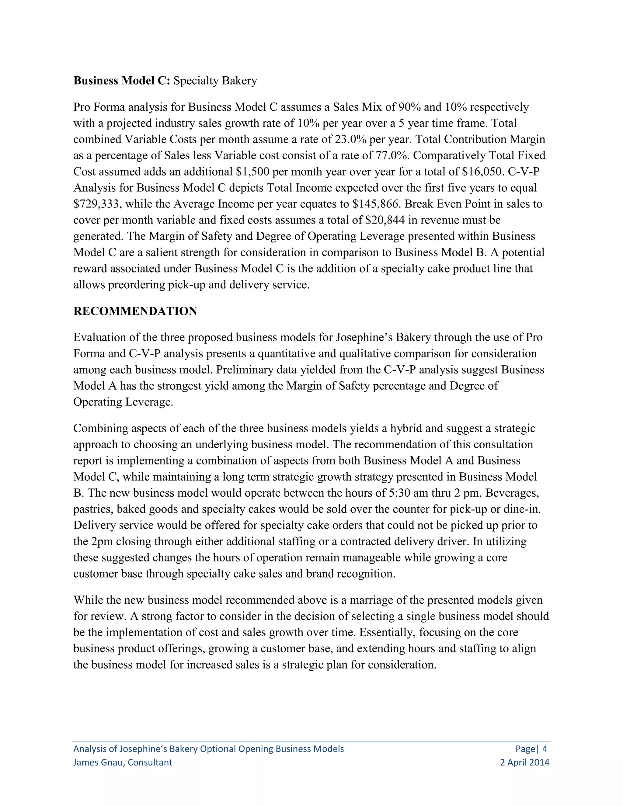 Josephine Bakery Consult Report | PDF