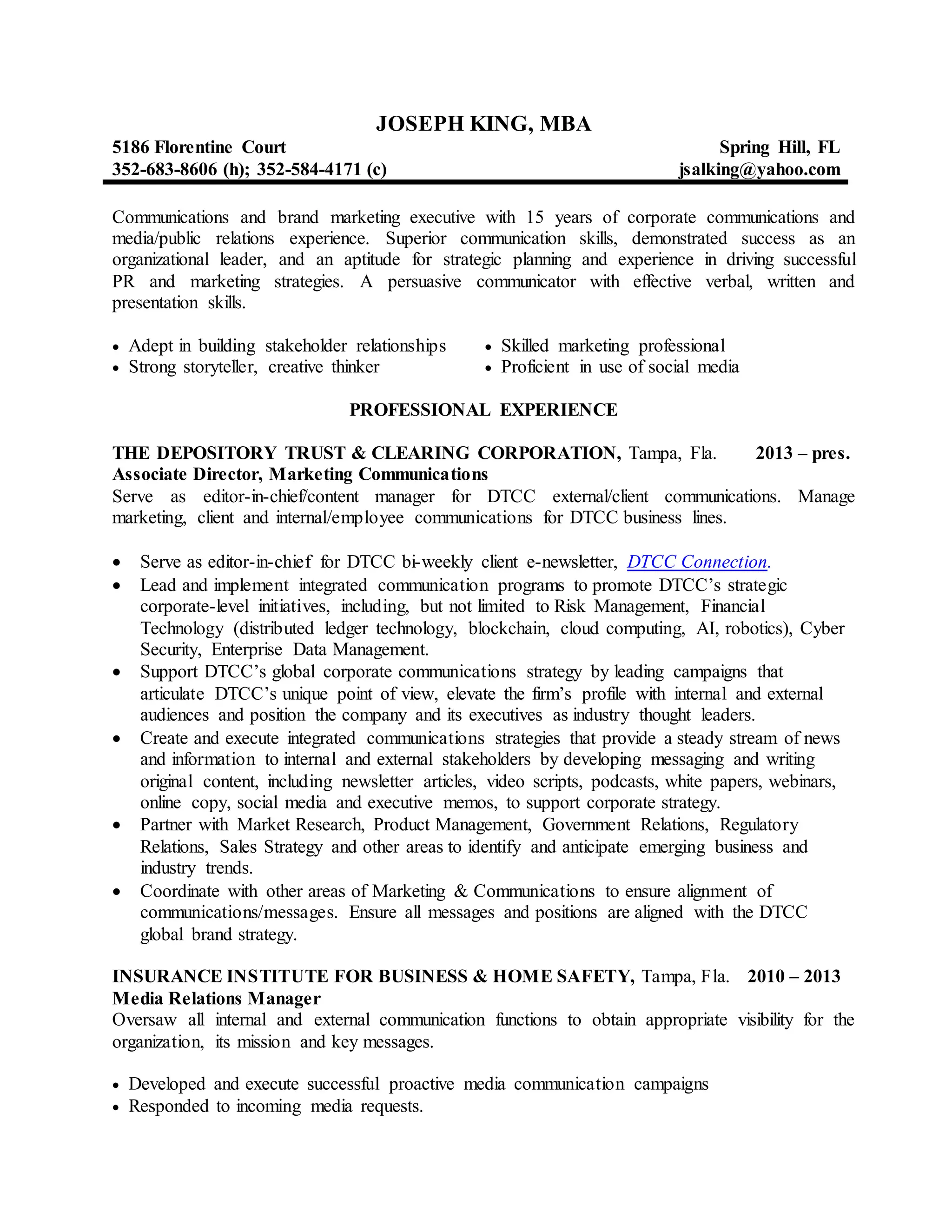 Joseph king resume | DOCX | Business Administration | Business