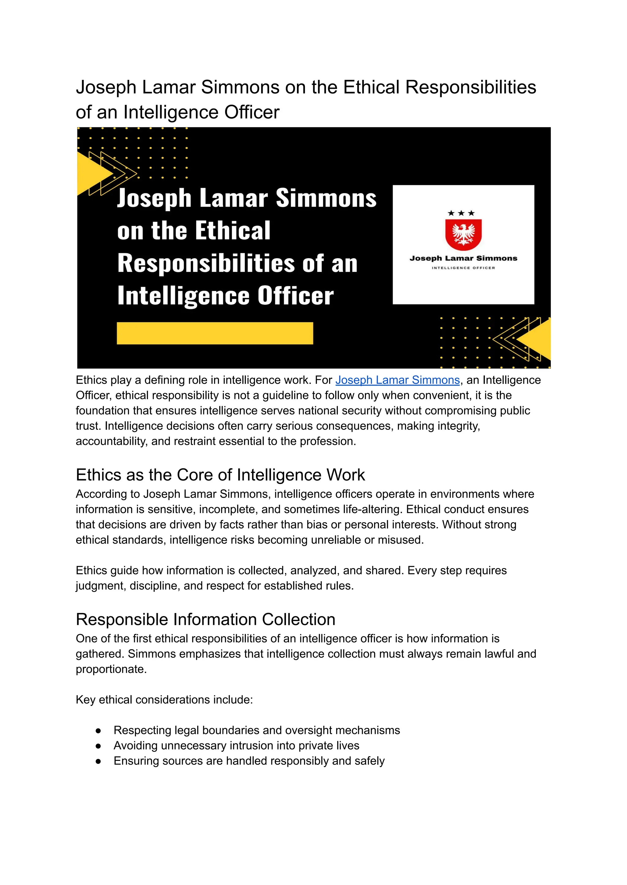Joseph Lamar Simmons on the Ethical Responsibilities of an Intelligence ...
