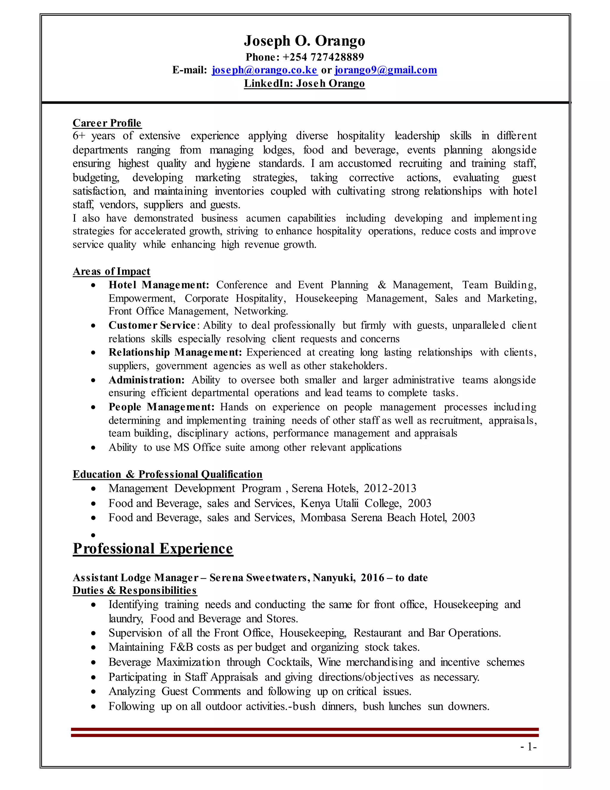 Joseph orango cv 2018 | DOCX