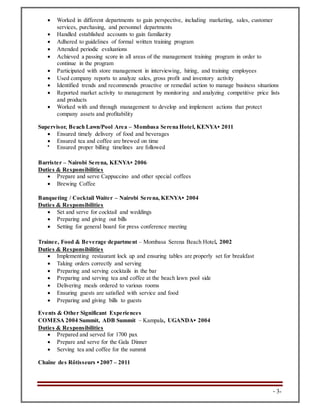 Joseph orango cv 2018 | DOCX | Hospitality Industry | Industries