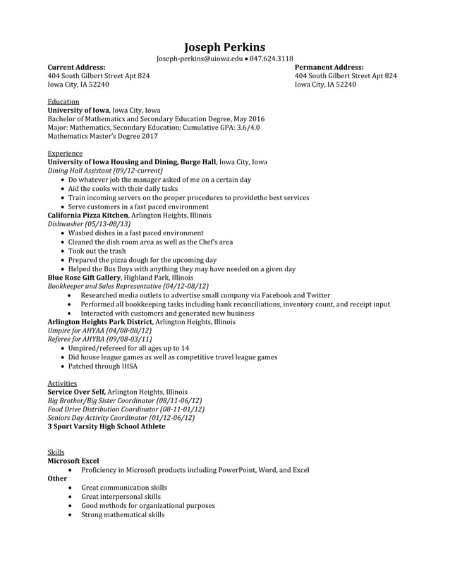Joseph perkins resume | DOCX | Education