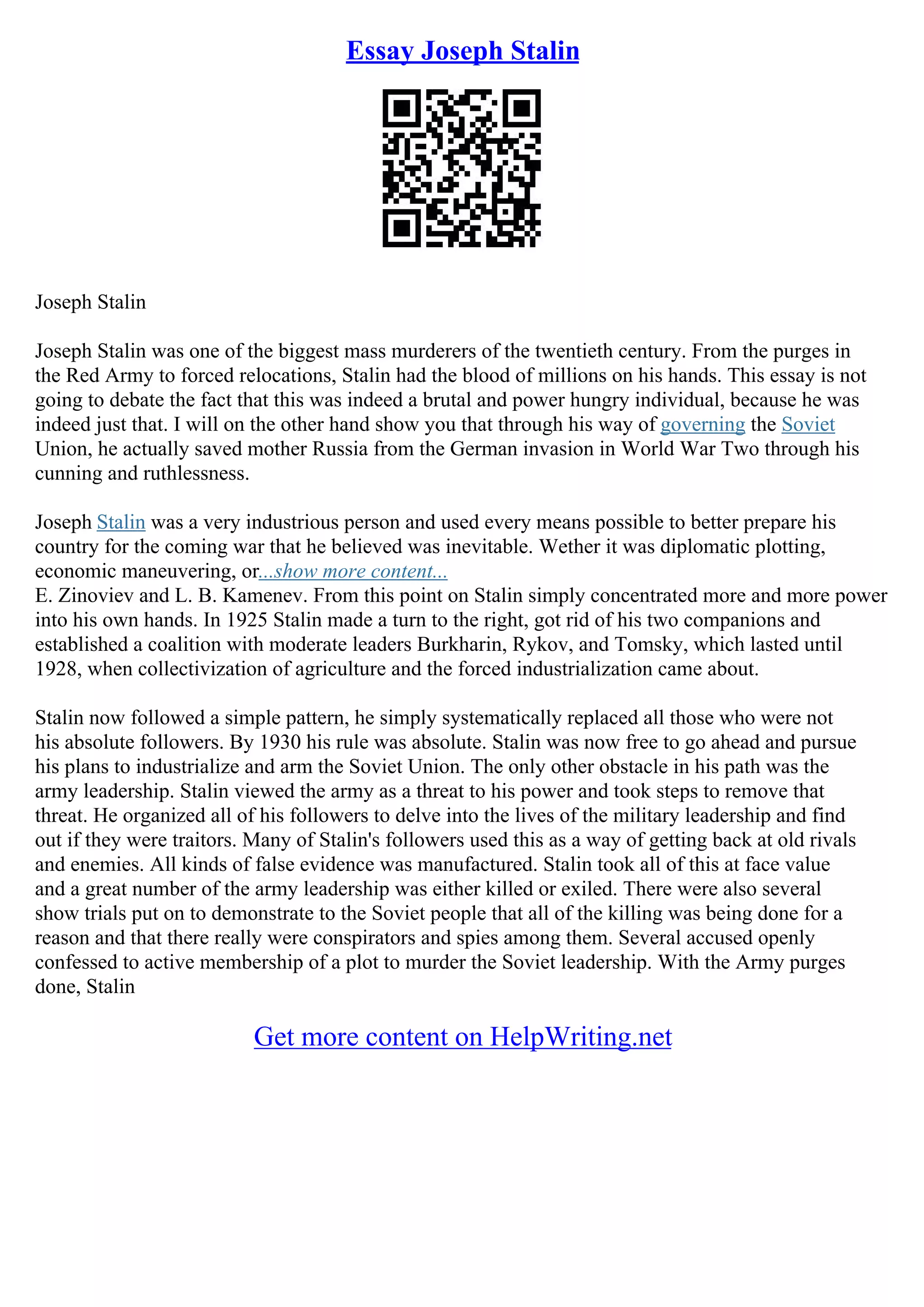 Joseph Stalin Essay | PDF
