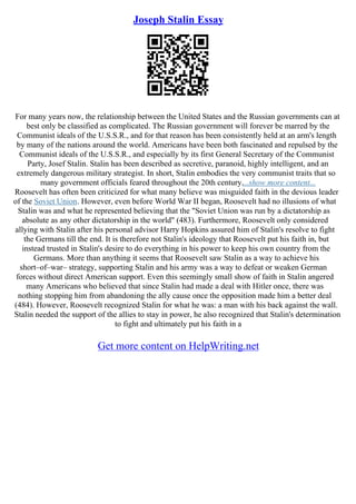 Joseph Stalin Essay | PDF