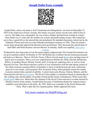 Joseph Stalin Essay | PDF