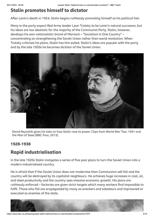 Joseph stalin national hero or cold blooded murderer- - bbc teach | PDF ...