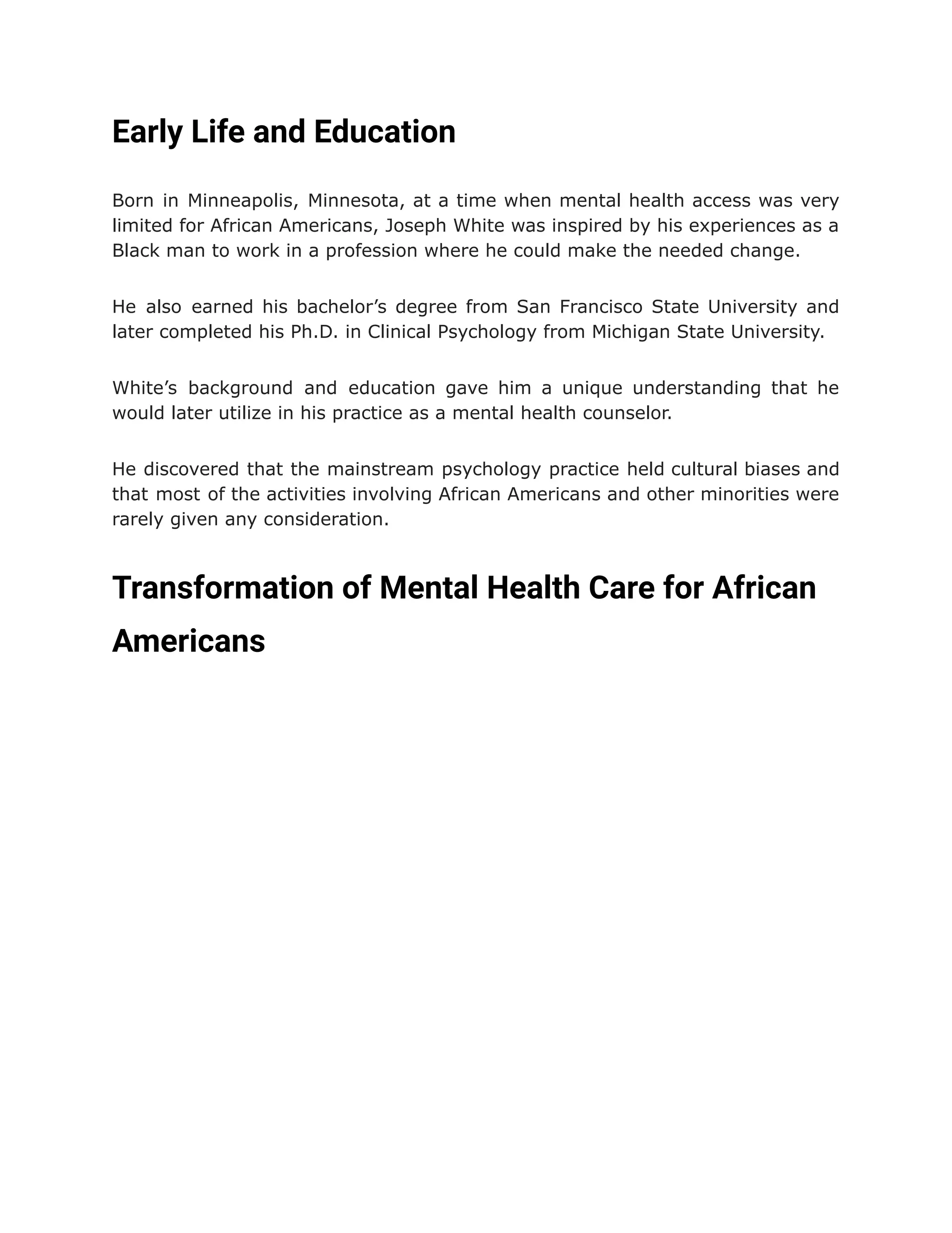 Joseph White Mental Health Counselor – A Pioneer in Counseling and ...