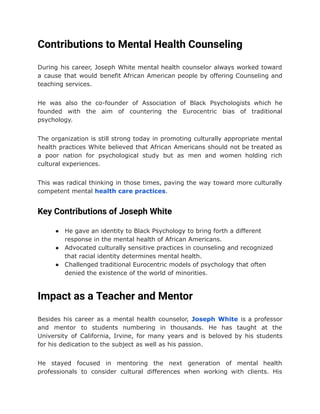 Joseph White Mental Health Counselor – A Pioneer in Counseling and ...