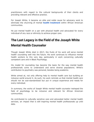 Joseph White Mental Health Counselor – A Pioneer in Counseling and ...